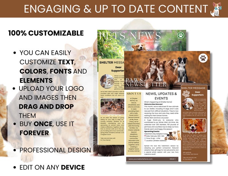 Editable Pet Newsletter Template: Animal Shelter, Rescue (canva, 4 ...