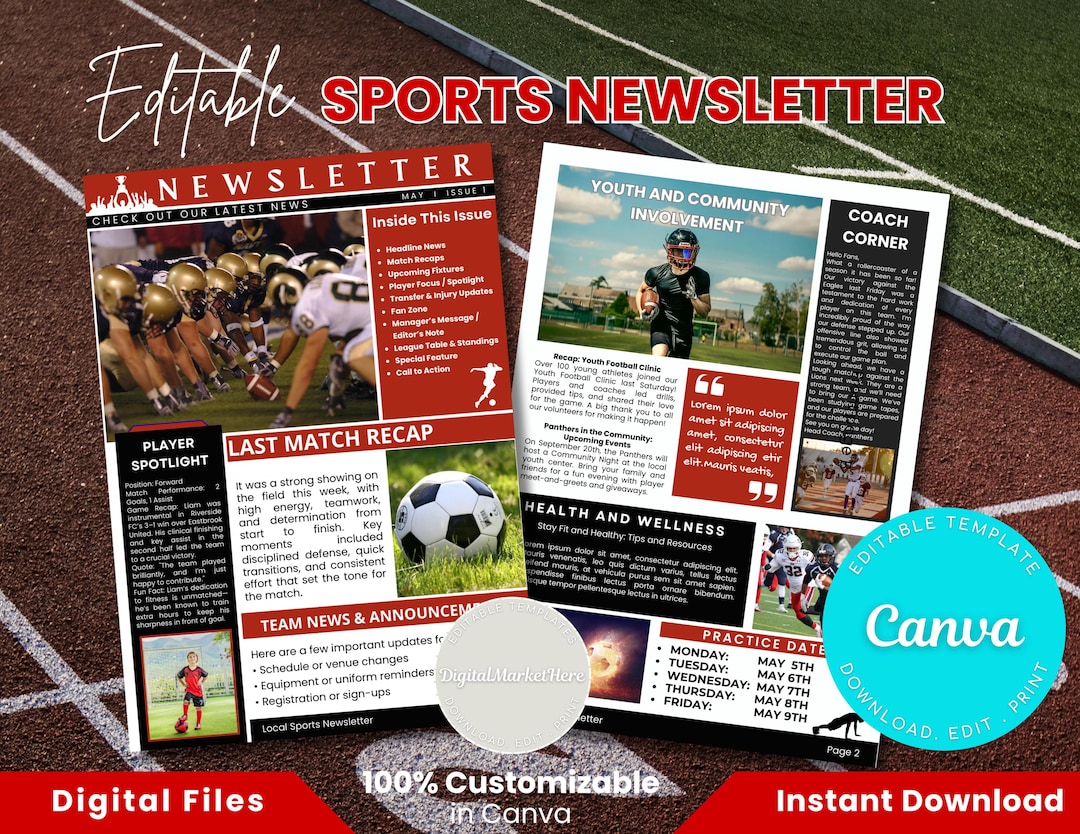 Editable Sports Newsletter Template, Team Newsletter Canva, School ...