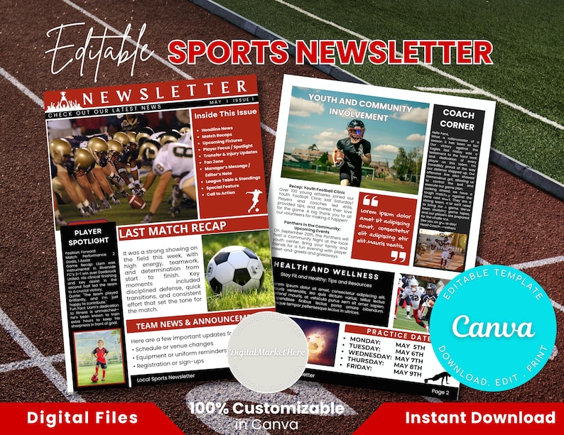 Editable Sports Newsletter Template, Team Newsletter Canva, School ...