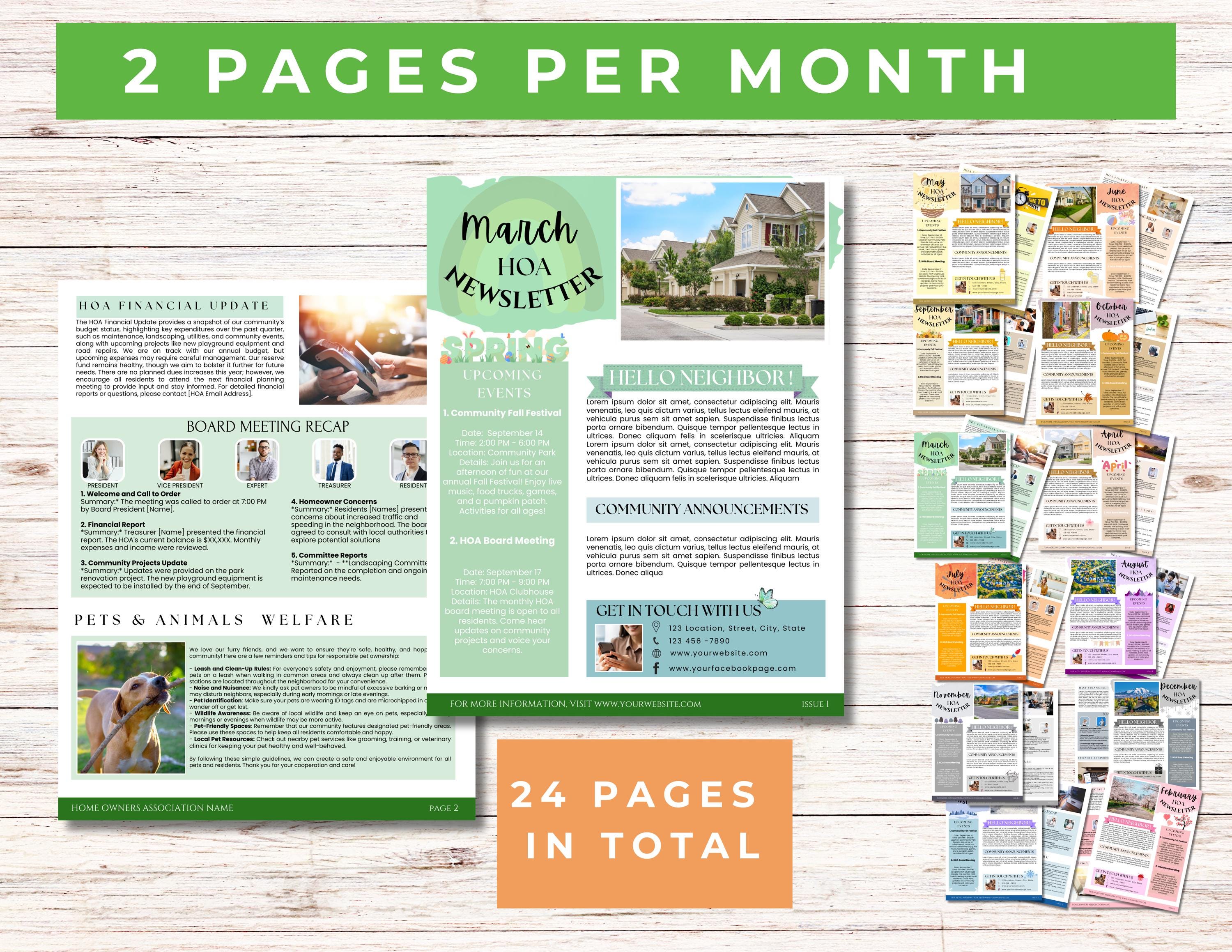 HOA Newsletter Canva Template, Full Year Hoa Newsletter Bundle, HOA ...