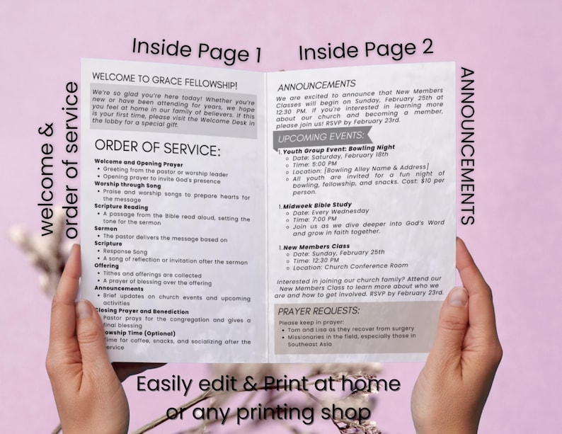 Editable Church Bulletin Template: Bifold & Trifold Program (canva) - Etsy