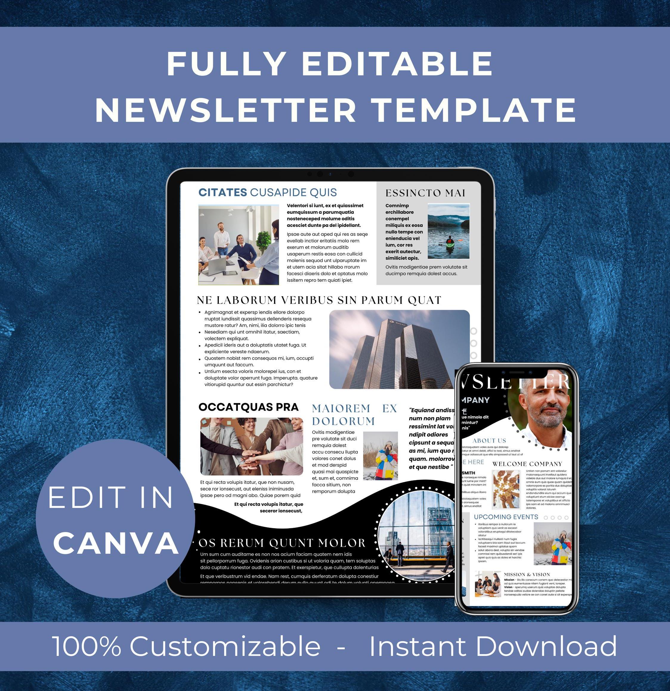 Editable Newsletter Template, Professional Newsletter Print, Canva ...