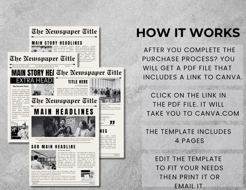 Editable Newspaper Template: DIY Wedding, Graduation, Event Program ...
