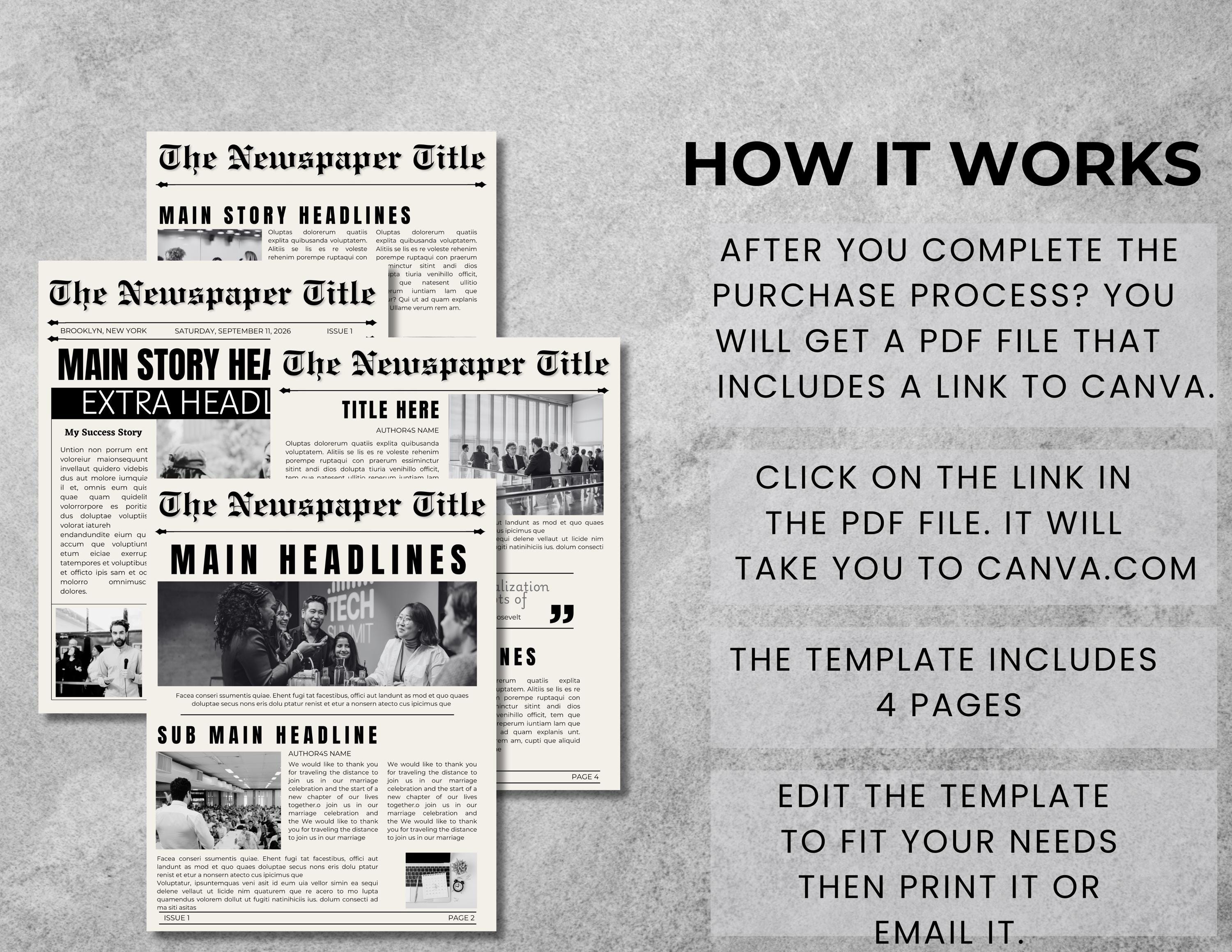 Editable Newspaper Template: DIY Wedding, Graduation, Event Program ...