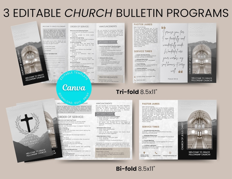 Editable Church Bulletin Template: Bifold & Trifold Program (canva) - Etsy