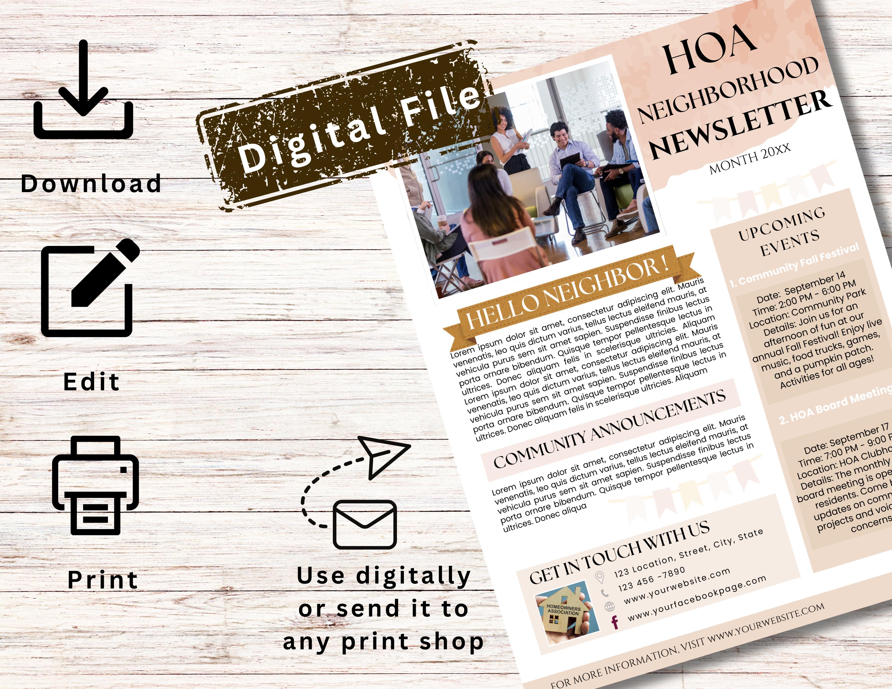 Editable HOA Newsletter Template: Community Updates (canva, Instant ...