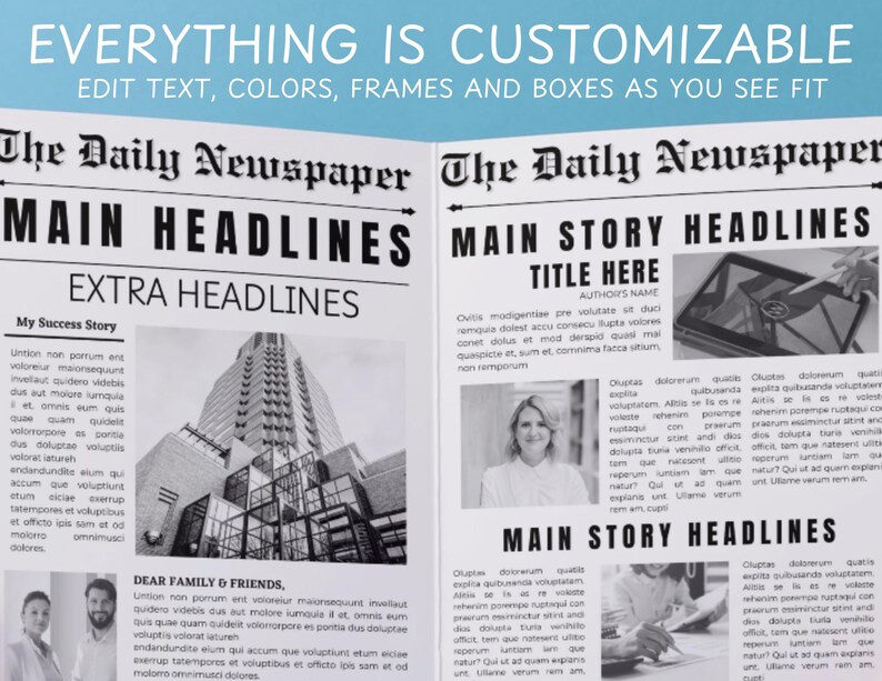 Newspaper Template, Editable Newspaper Template for Canva, Newspaper ...