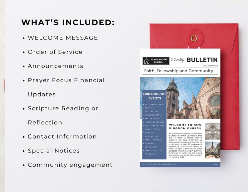 Editable Church Bulletin Template: Modern Newsletter, Order of Service ...
