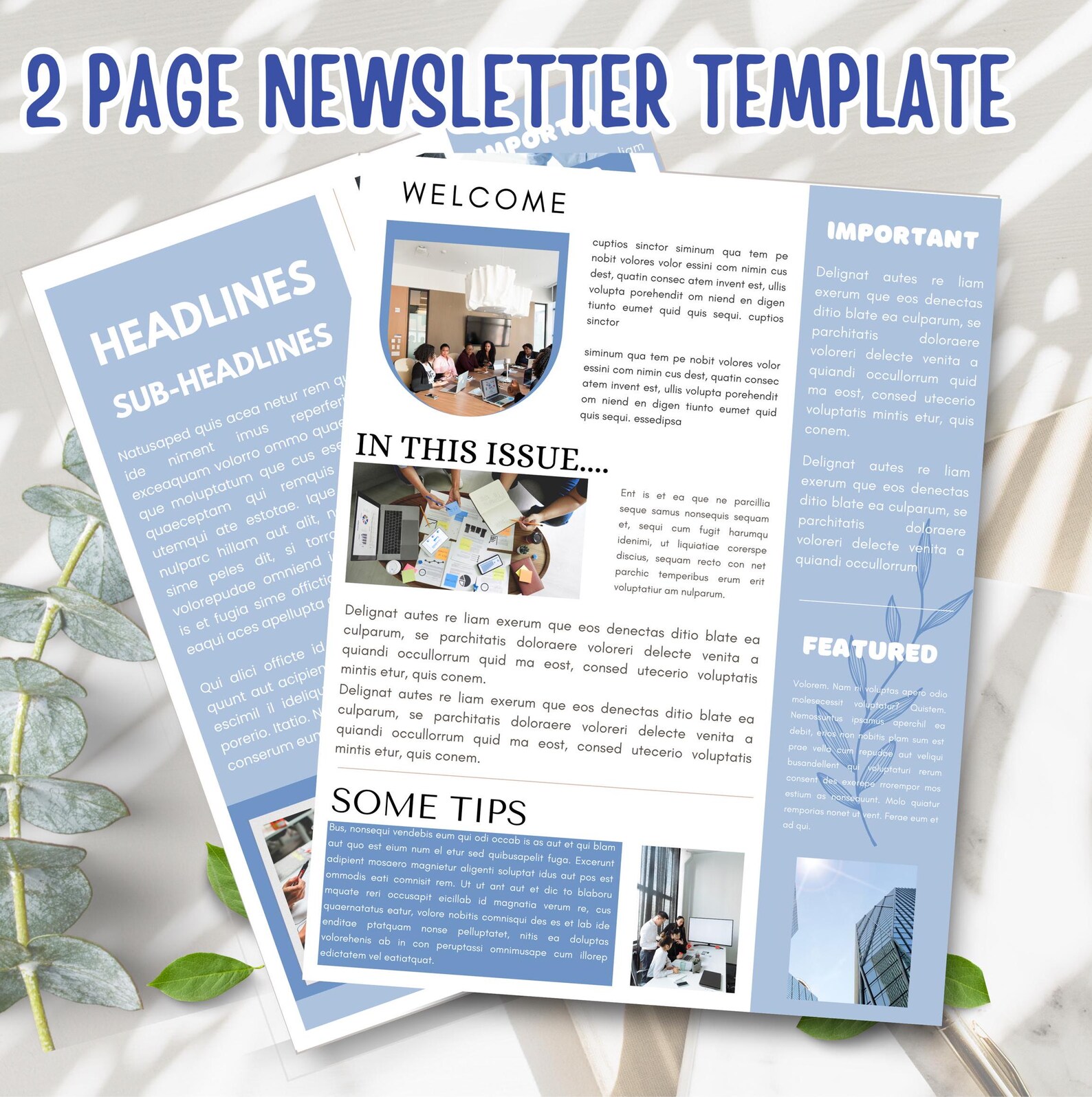 2 Page Newsletter Template, Editable Canva Newsletter, Business ...
