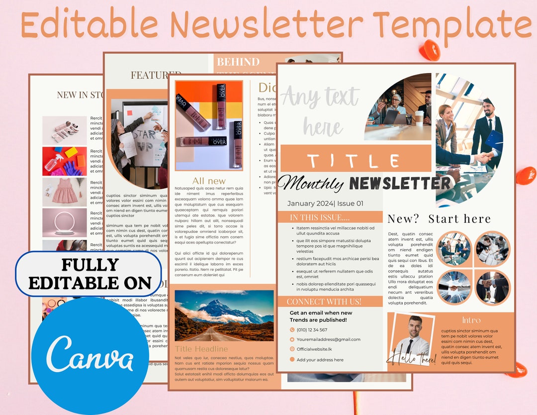 Newsletter Template Canva, Monthly Newsletter Template, Editable ...