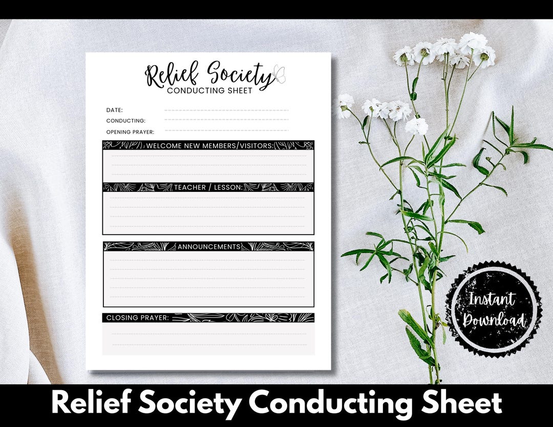 LDS Relief Society Conducting Sheet: Printable Meeting Agenda (PDF ...