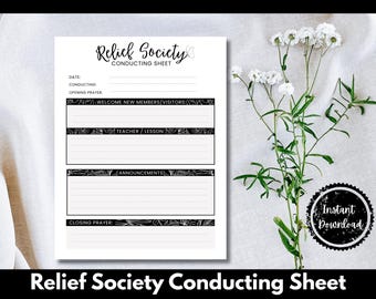 Relief Society Sunday Meeting Conducting Sheet 8.5x11 Instant PDF ...