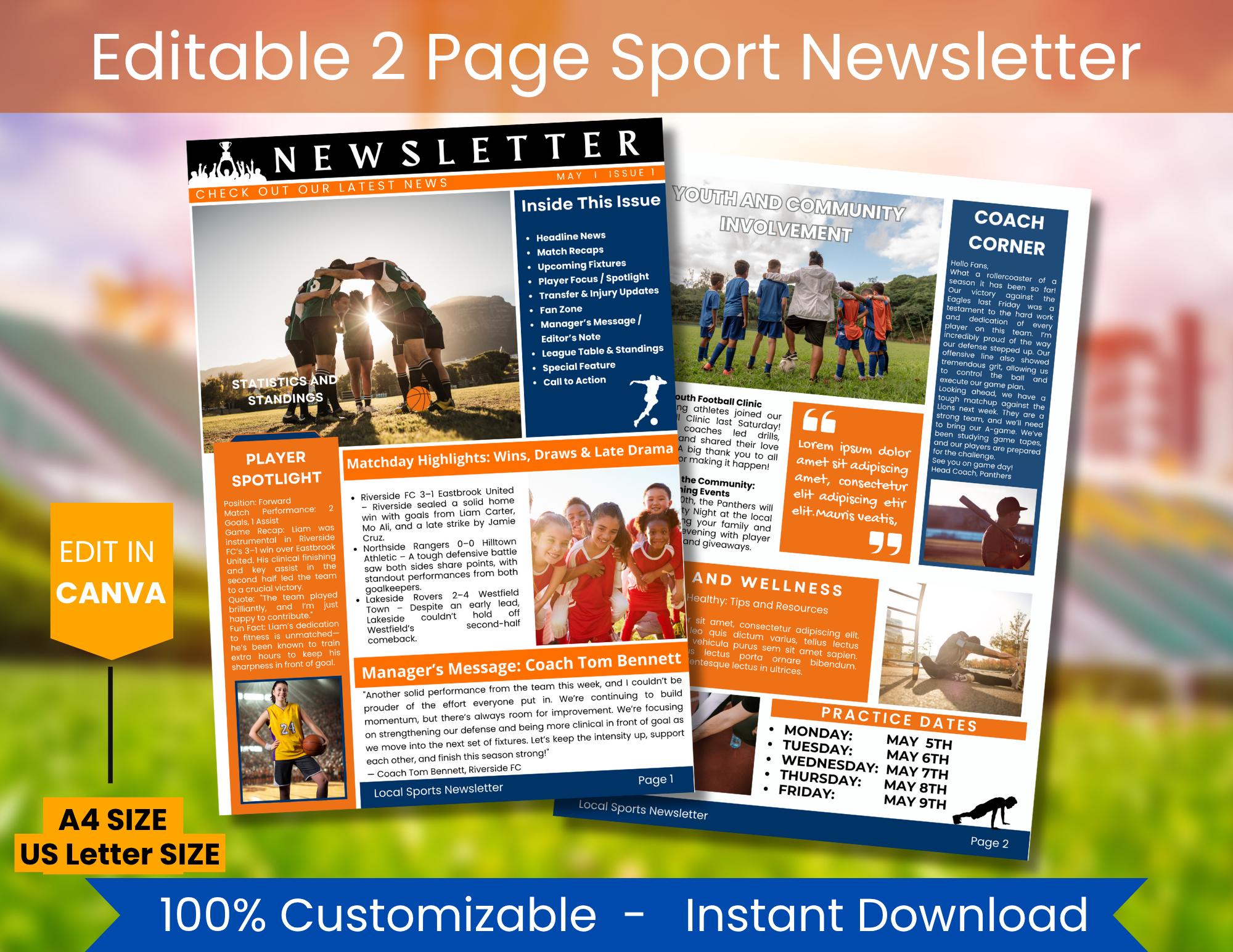 Editable Football Newsletter Template: School Sports Flyer (canva, US ...