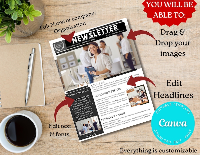 Editable Newsletter Canva Template: Business, Company, Nonprofit ...