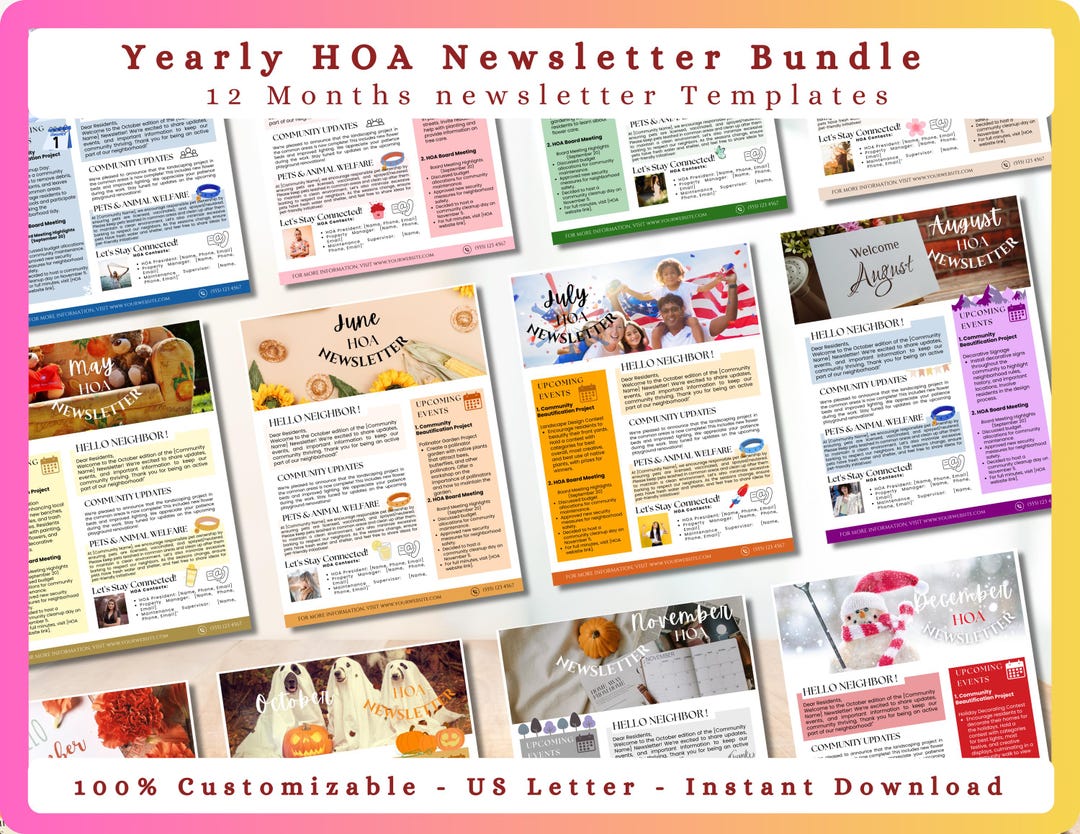 Editable HOA Newsletter Template: 12-month Canva Bundle (8.5x11 ...