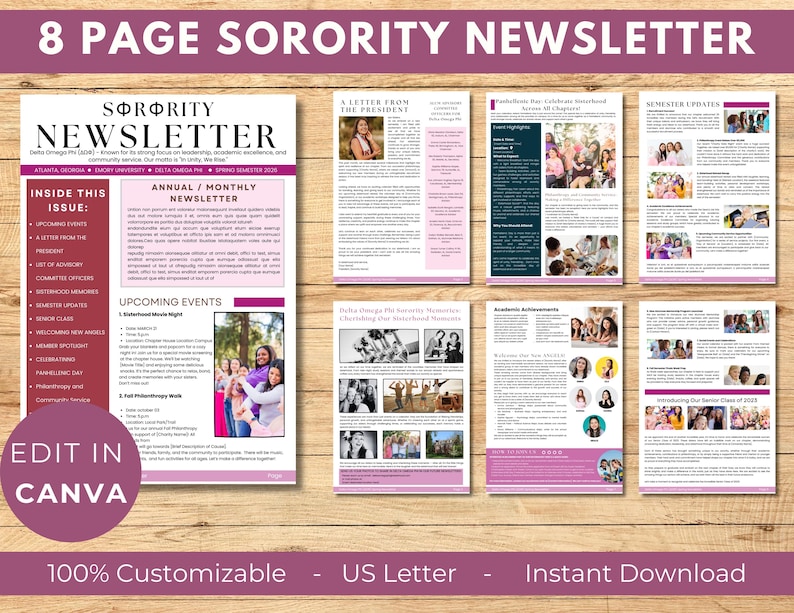 Sorority Newsletter Template: Sisterhood Newspaper, Editable in Canva ...