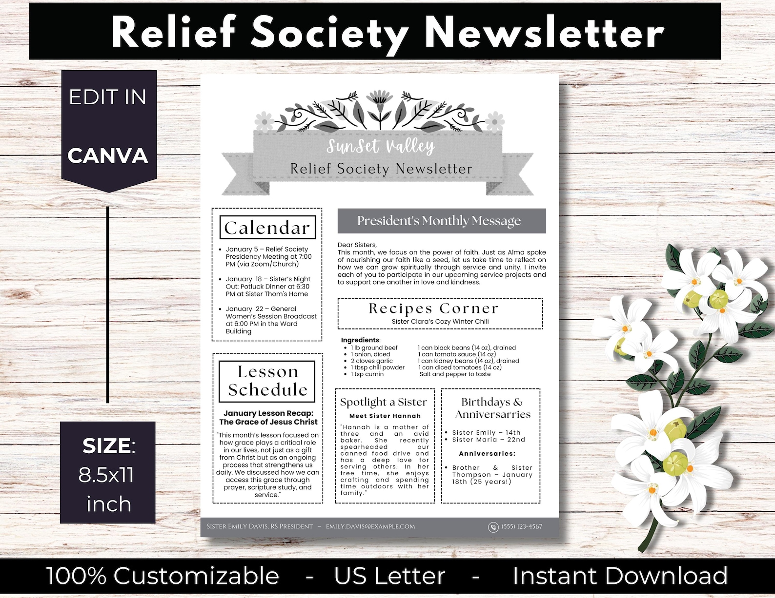 Relief Society Newsletter, Newsletter Template Canva, RS Newsletter ...