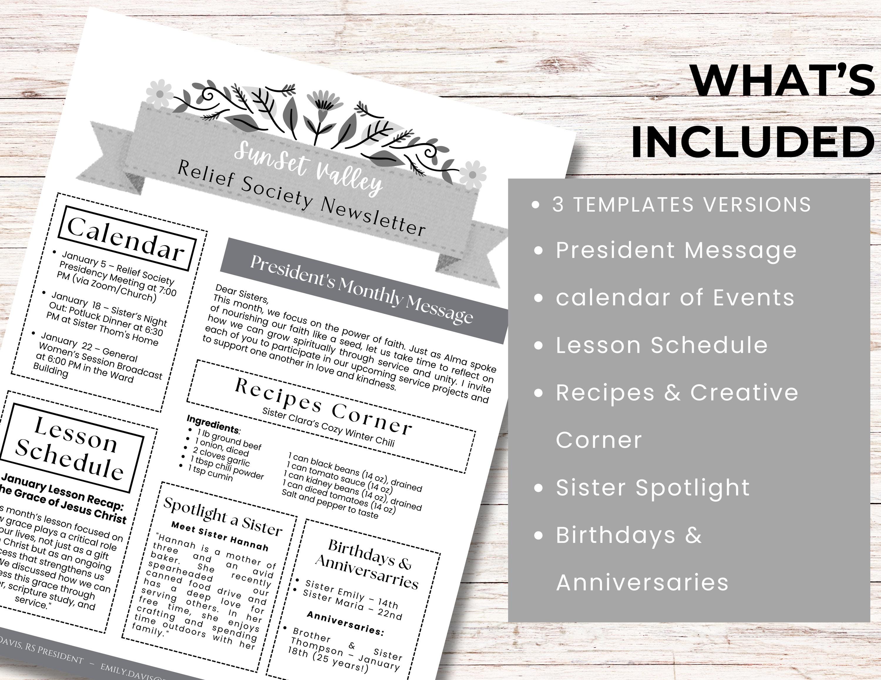 Relief Society Newsletter, Newsletter Template Canva, RS Newsletter ...