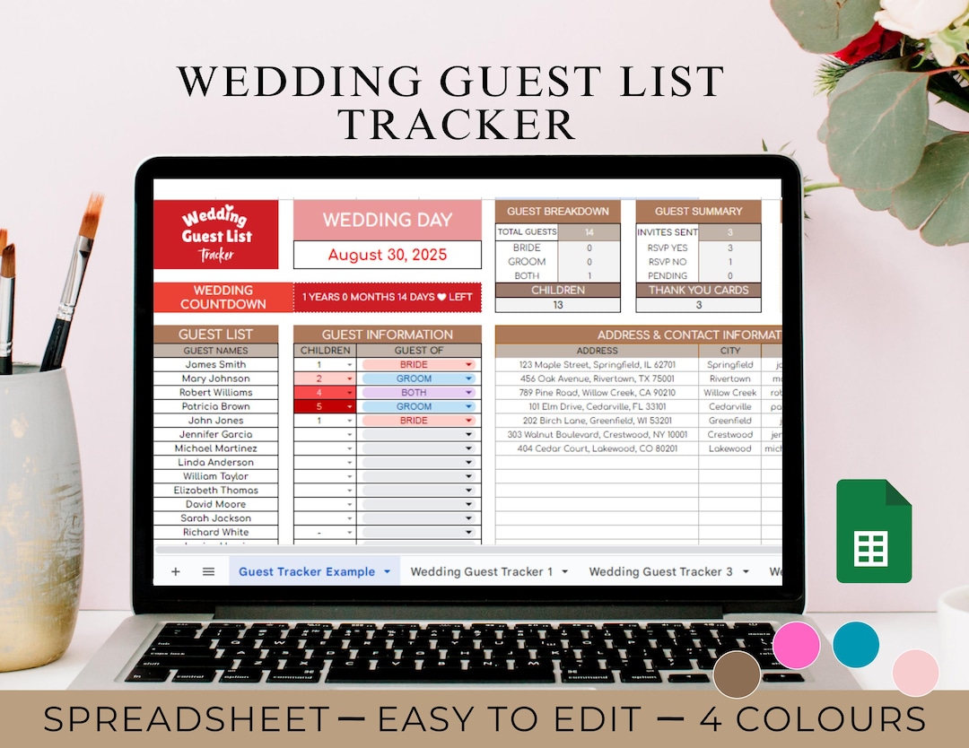 Wedding Guest List Tracker Google Spreadsheet Guest List Template ...