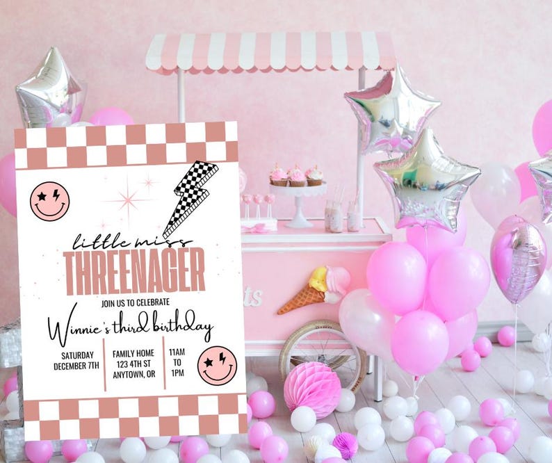Editable Little Miss Threenager Birthday Invitation - 3rd Birthday ...