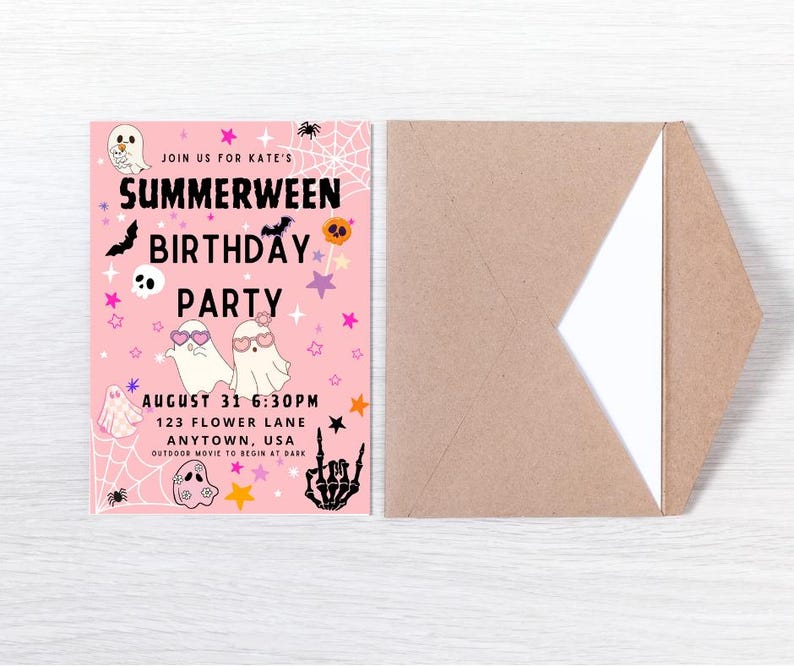 Summerween Birthday Invitation Girl | Spooky Cute Party Invite ...