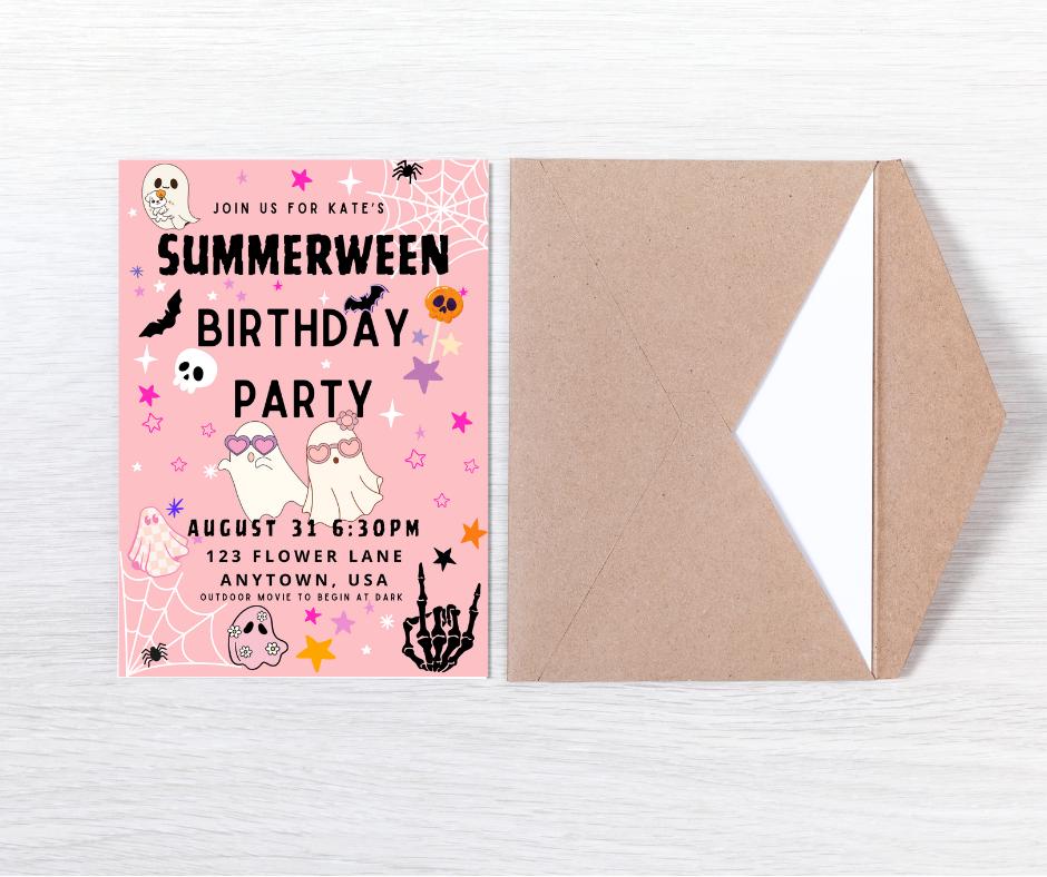 Summerween Birthday Invitation Girl | Spooky Cute Party Invite ...