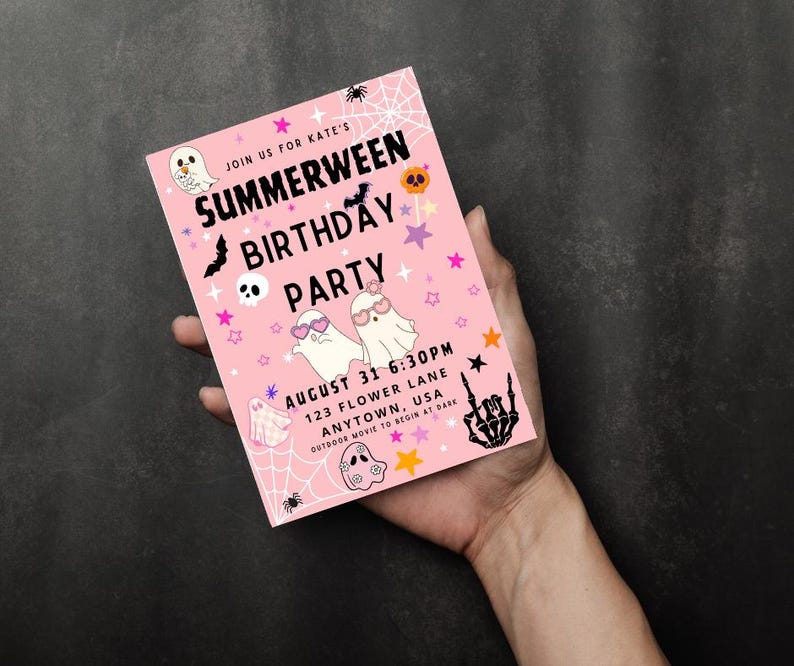 Summerween Birthday Invitation Girl | Spooky Cute Party Invite ...