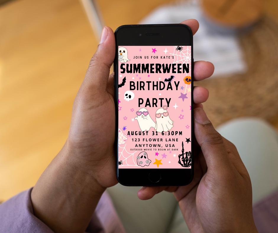 Summerween Birthday Invitation Girl | Spooky Cute Party Invite ...