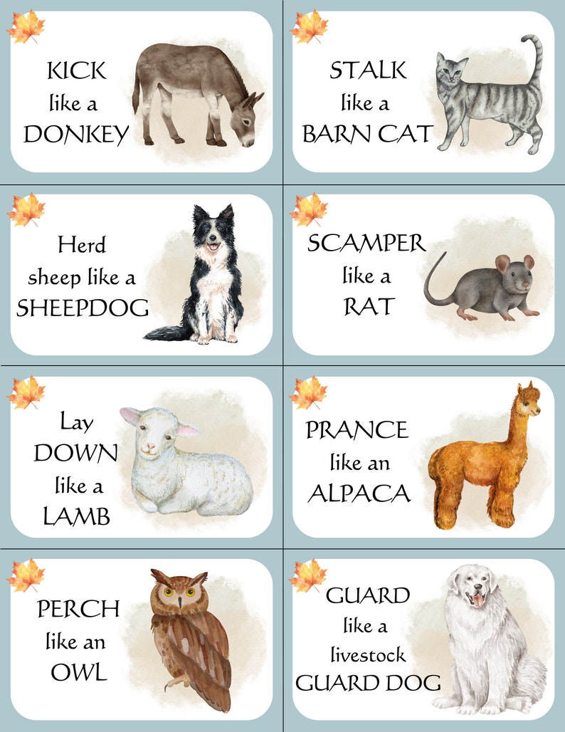 Farm Animal Movement Cards, Brain Breaks, Physical Education Kids ...