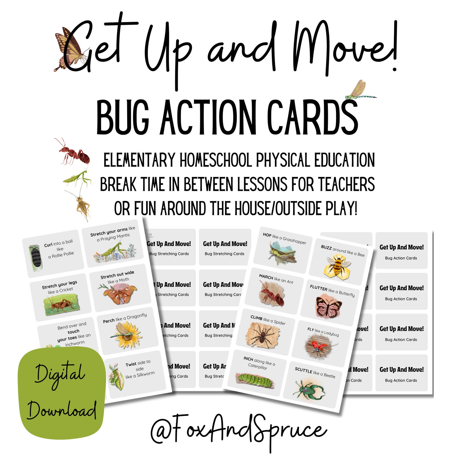 Fitness Movement Cards for Kids- Bug Themed- Morning Basket Ideas-brain ...