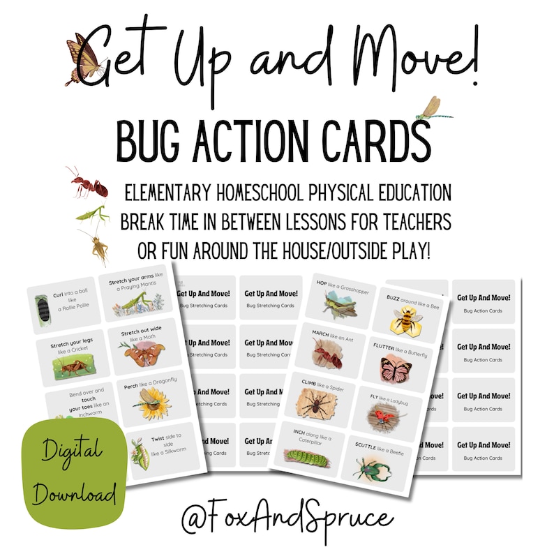 Fitness Movement Cards for Kids- Bug Themed- Morning Basket Ideas-brain ...
