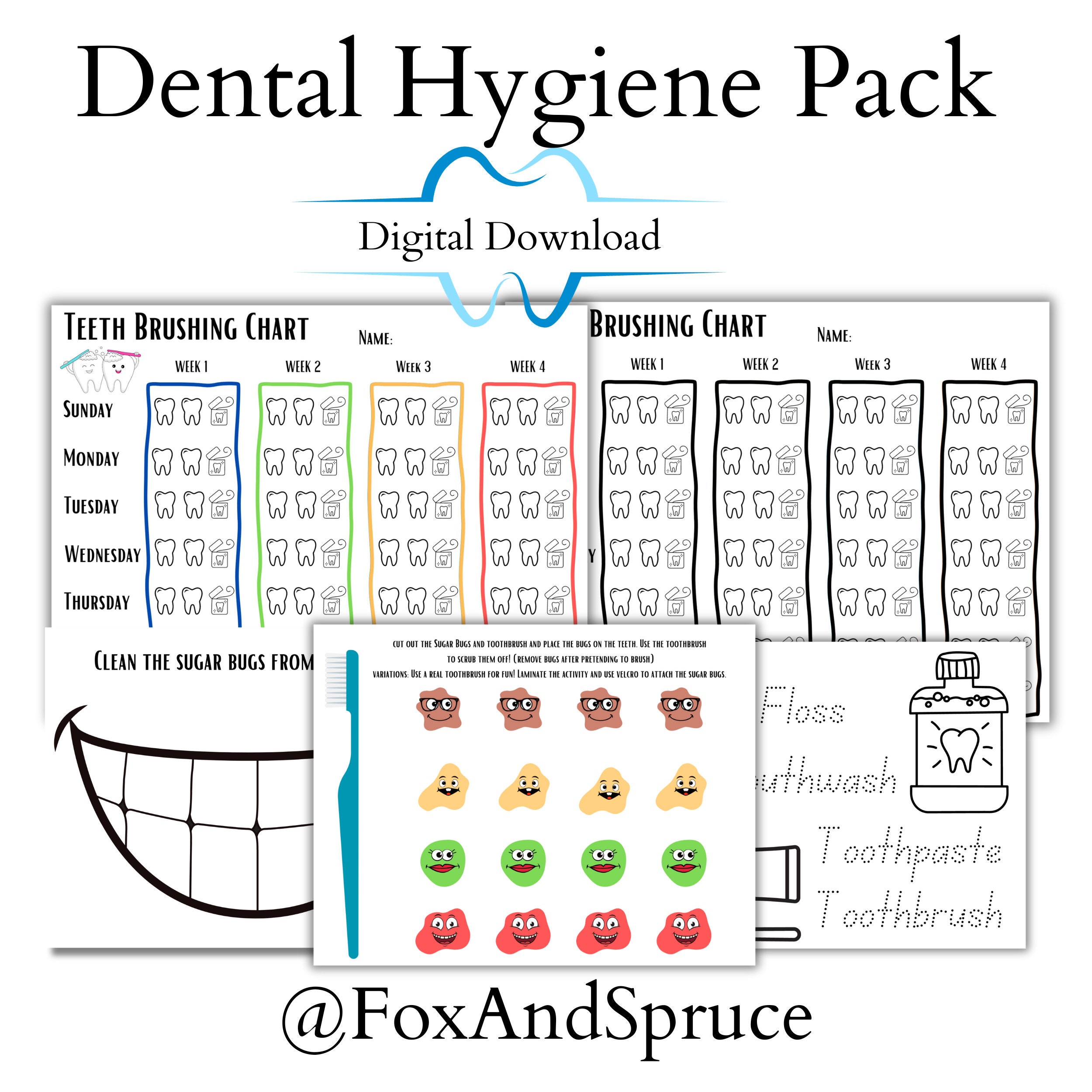Teeth Brushing Chart and Activity- Dental Hygiene- Homeschool Resource ...