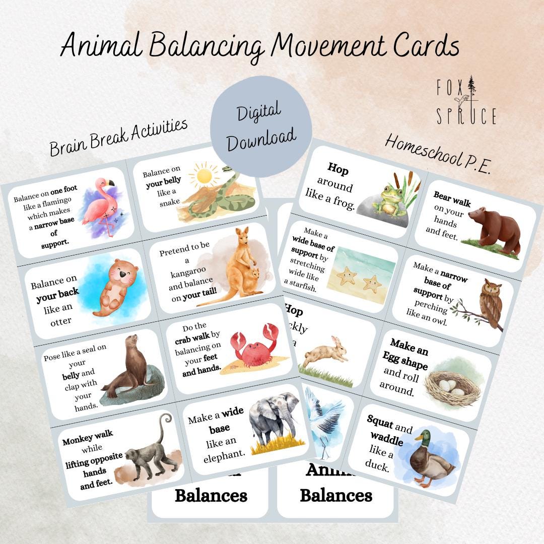 Animal Movement Cards L Brain Breaks L Balancing - Etsy