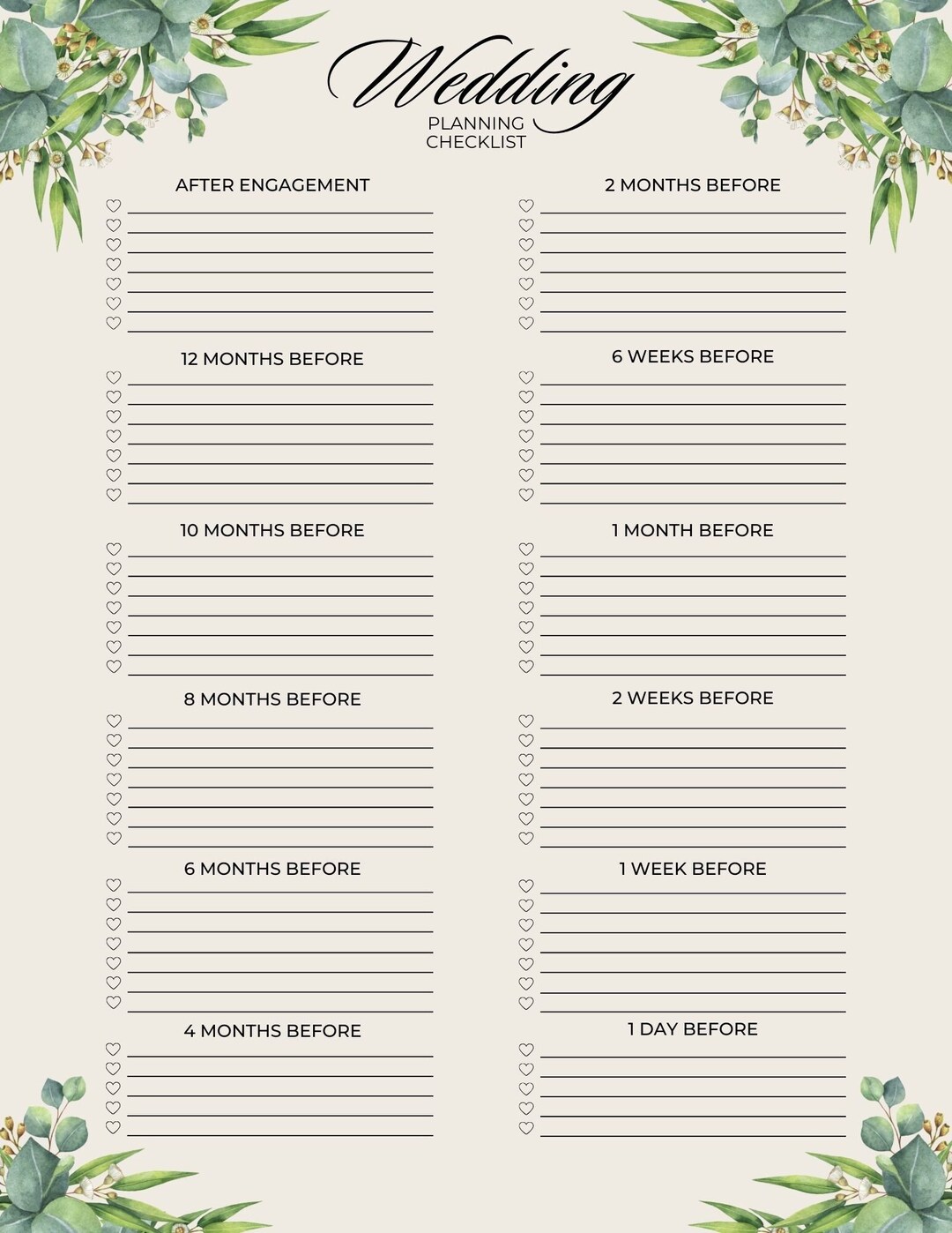 Printable Wedding Checklist, Elegant Wedding Planner, Wedding ...