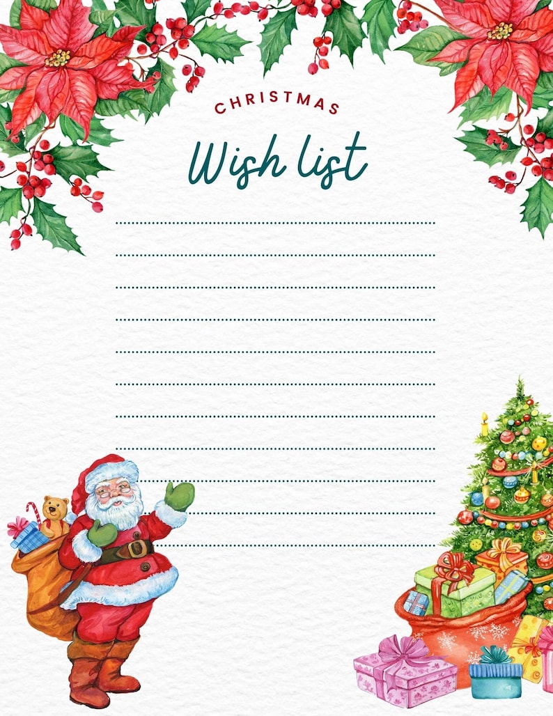 Printable Santa Claus Wish List, Gift List, Christmas Organization ...