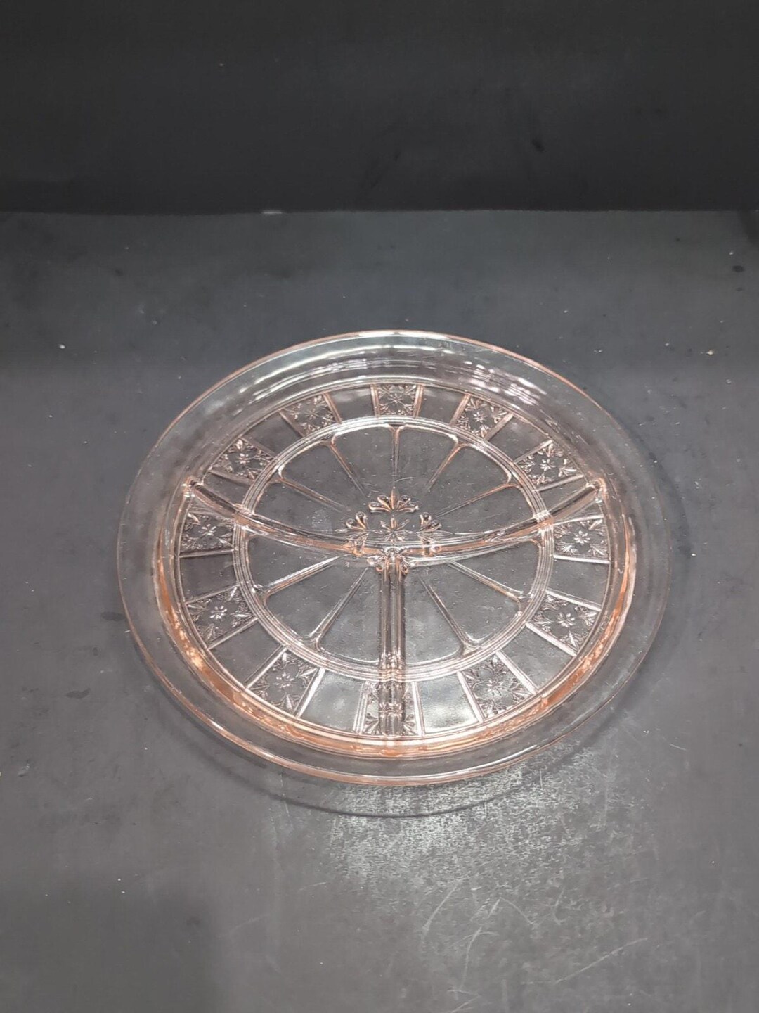 Doric Pattern Cake Plate, Vintage Pink Depression Glass, 9" Sections ...