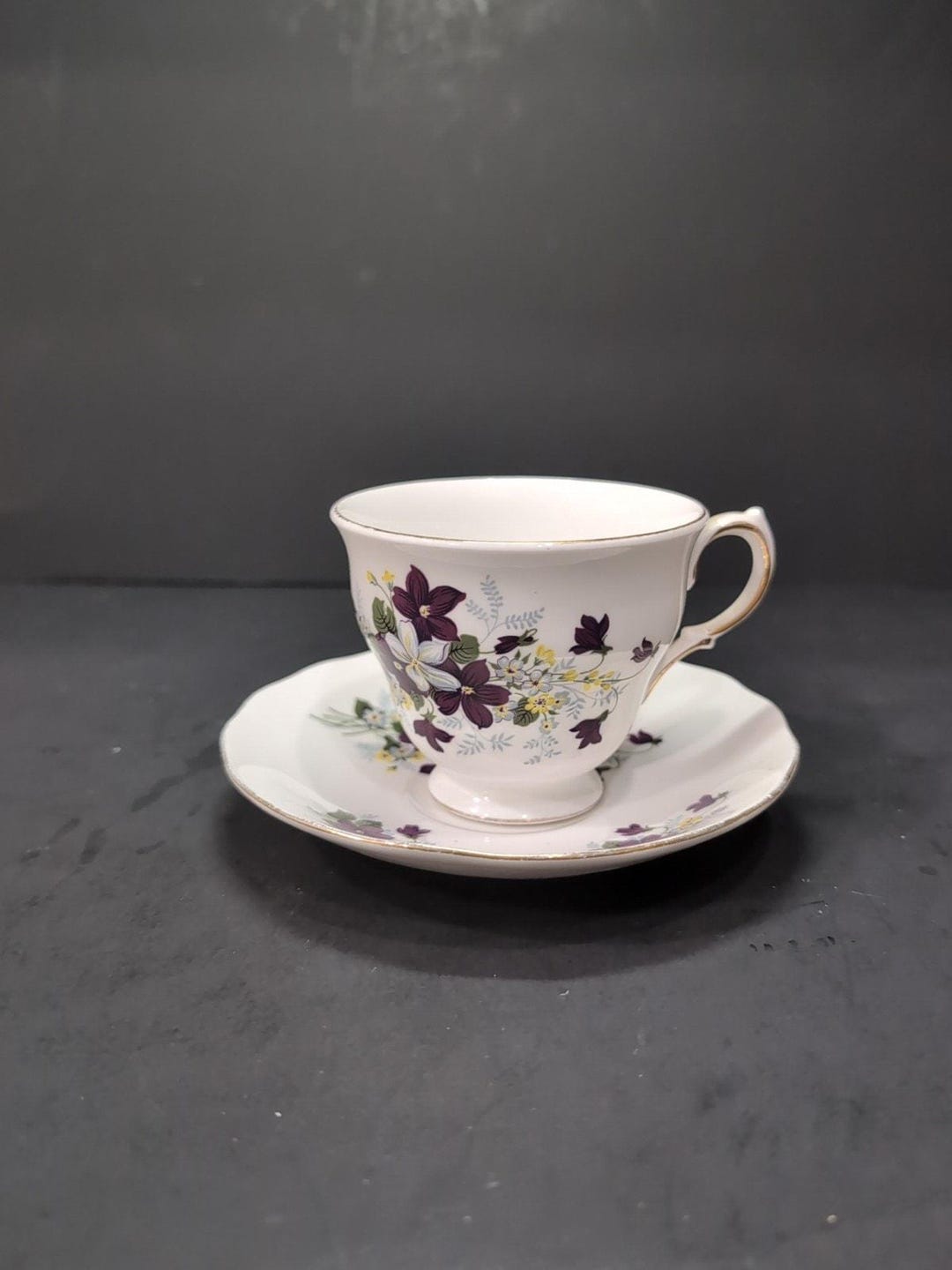 Royal Vale Violets Cup & Saucer, Purple Floral Tea Cup, English Bone ...