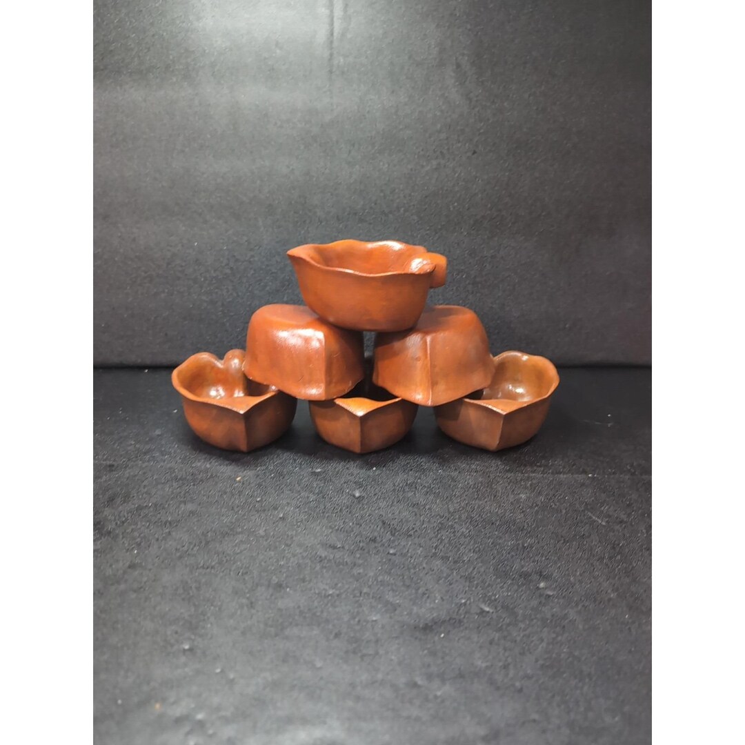 Monkey Pod Wood Acorn Shaped Bowls, Set of 6, Snack Dishes, Vintage ...