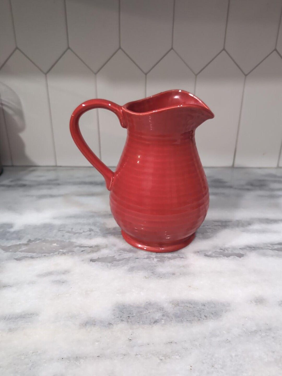 Wheatland Pottery Ceramic Red Ribbed Pitcher, 8 Height, Handmade ...