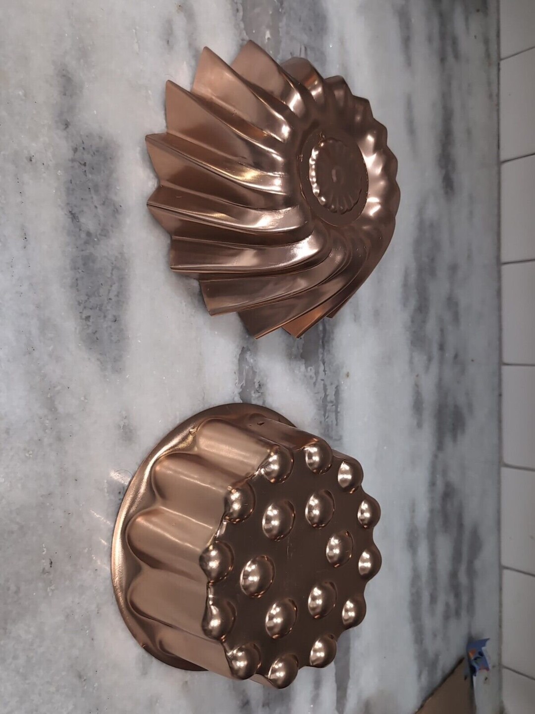 Vintage Copper Cake Mold Set, Jello Molds, Pinwheel & Fluted Dots, Wall ...
