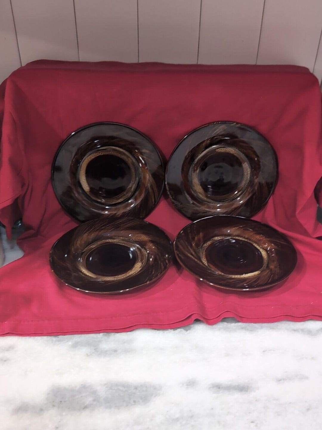 Sakura Port of Call Tortoise Shell Brown Plates Set of 4, 8" Salad ...