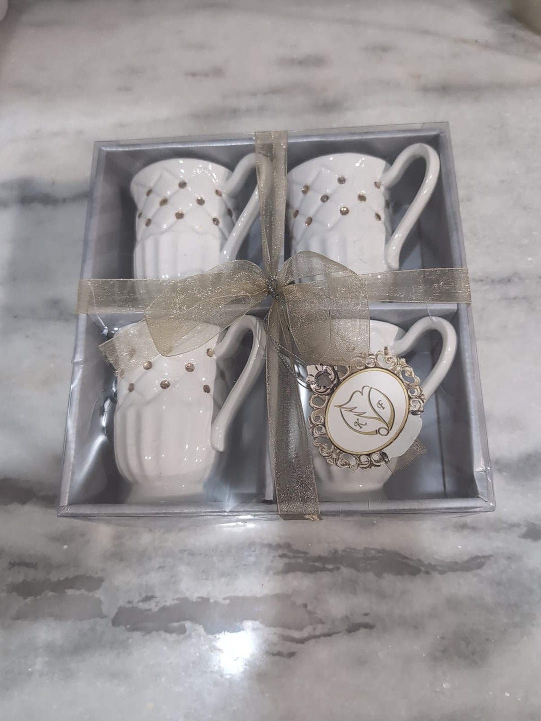 KF Porcelain White Faux Pearl Diamond Pattern Tea Coffee Cups, Set of 4 ...
