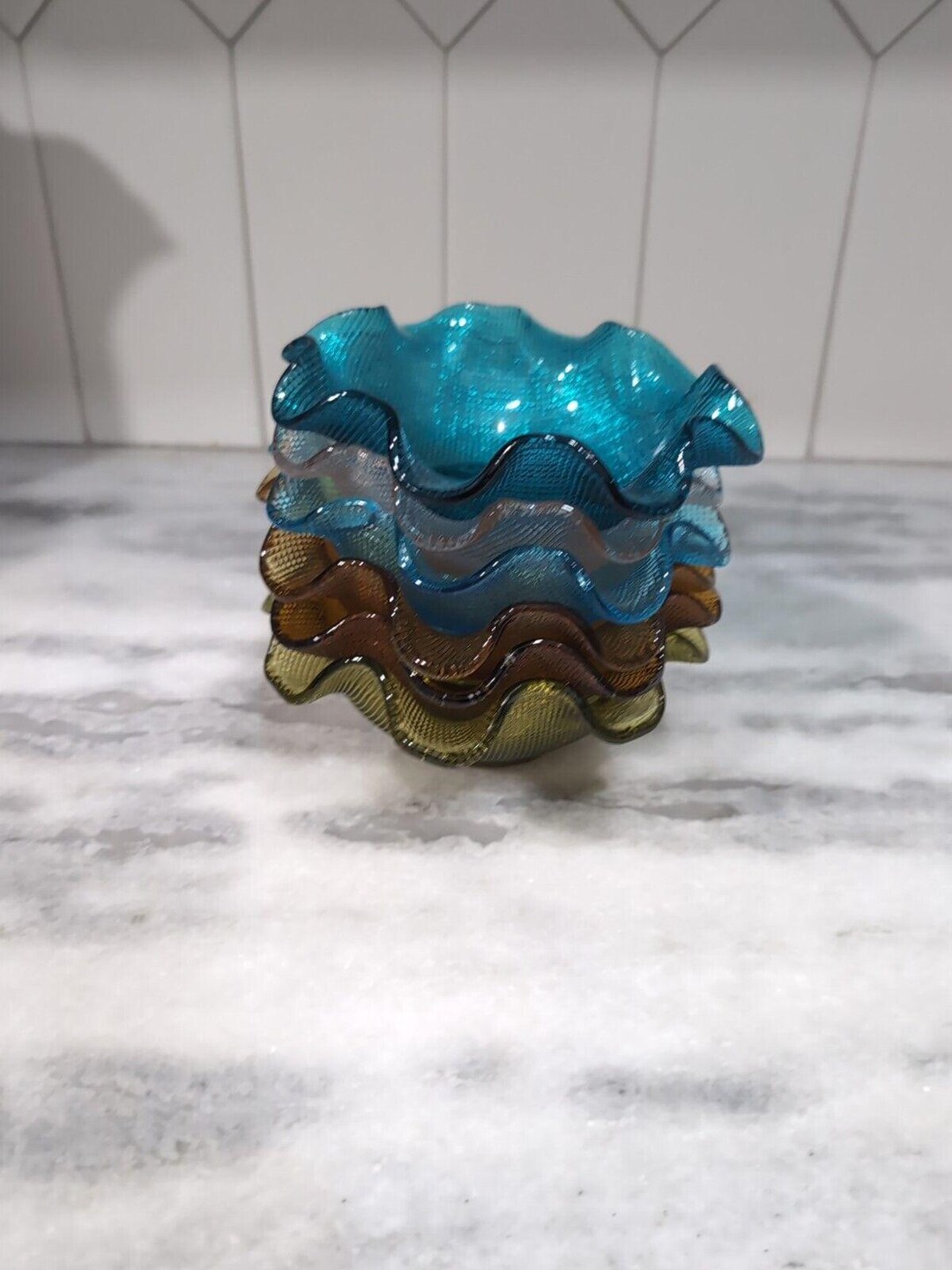 Colony Glass Ruffled Edge Waffle Dessert Bowls, Set of 6, Multicolored ...