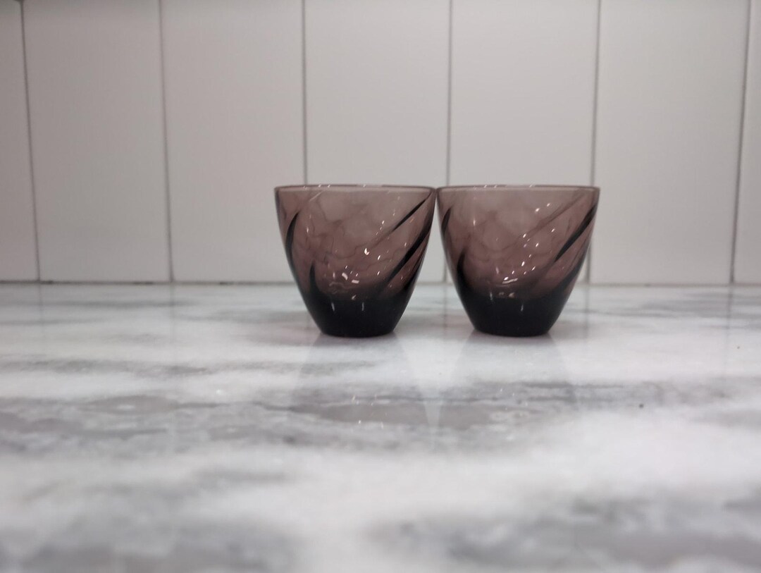 Amethyst Cordial Whiskey Glasses Set, Vintage Purple Swirl Ribbed ...