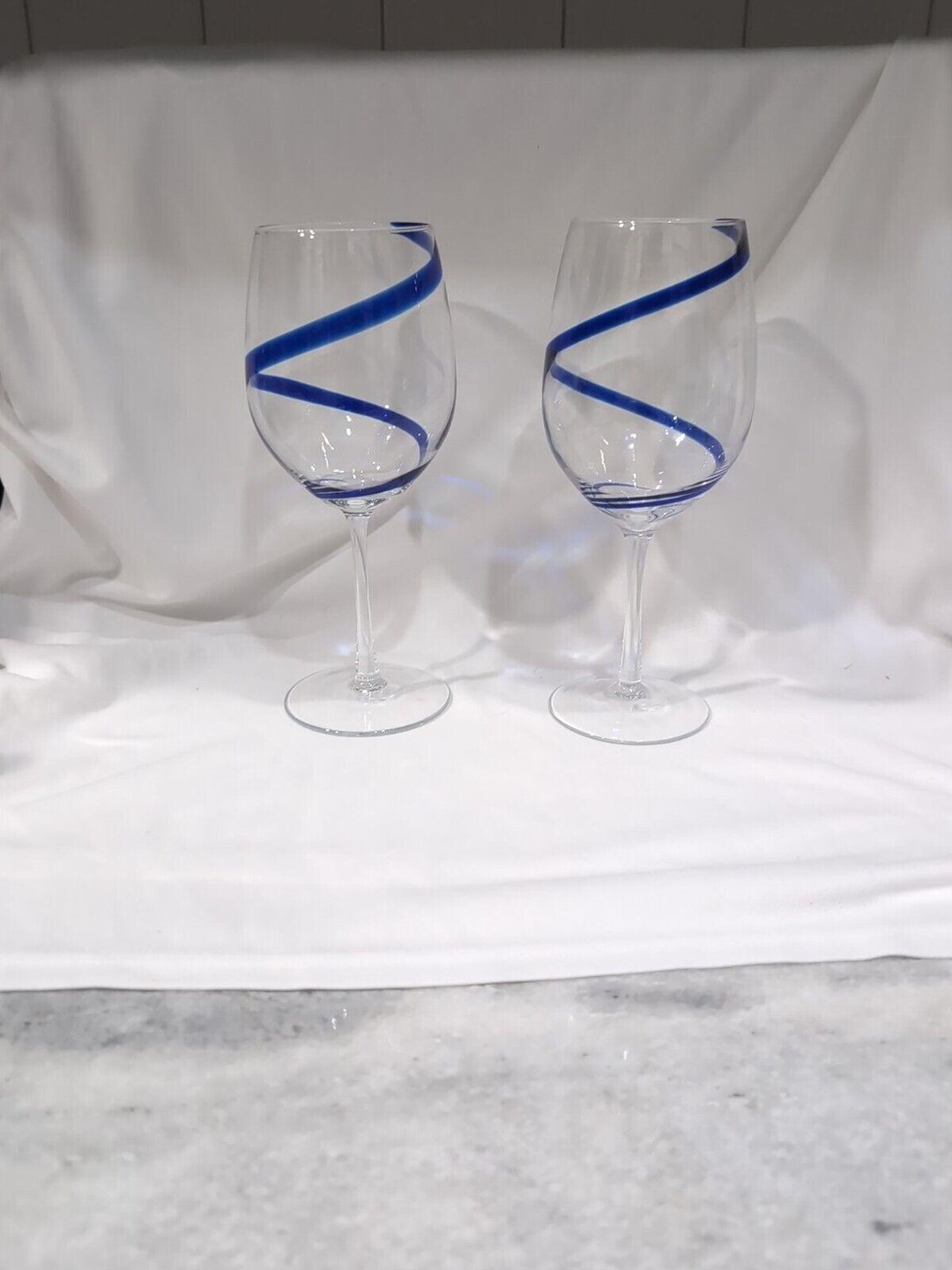 Pier 1 Style Swirline Cobalt Balloon Wine Glasses, Set of 2 Hand Blown ...