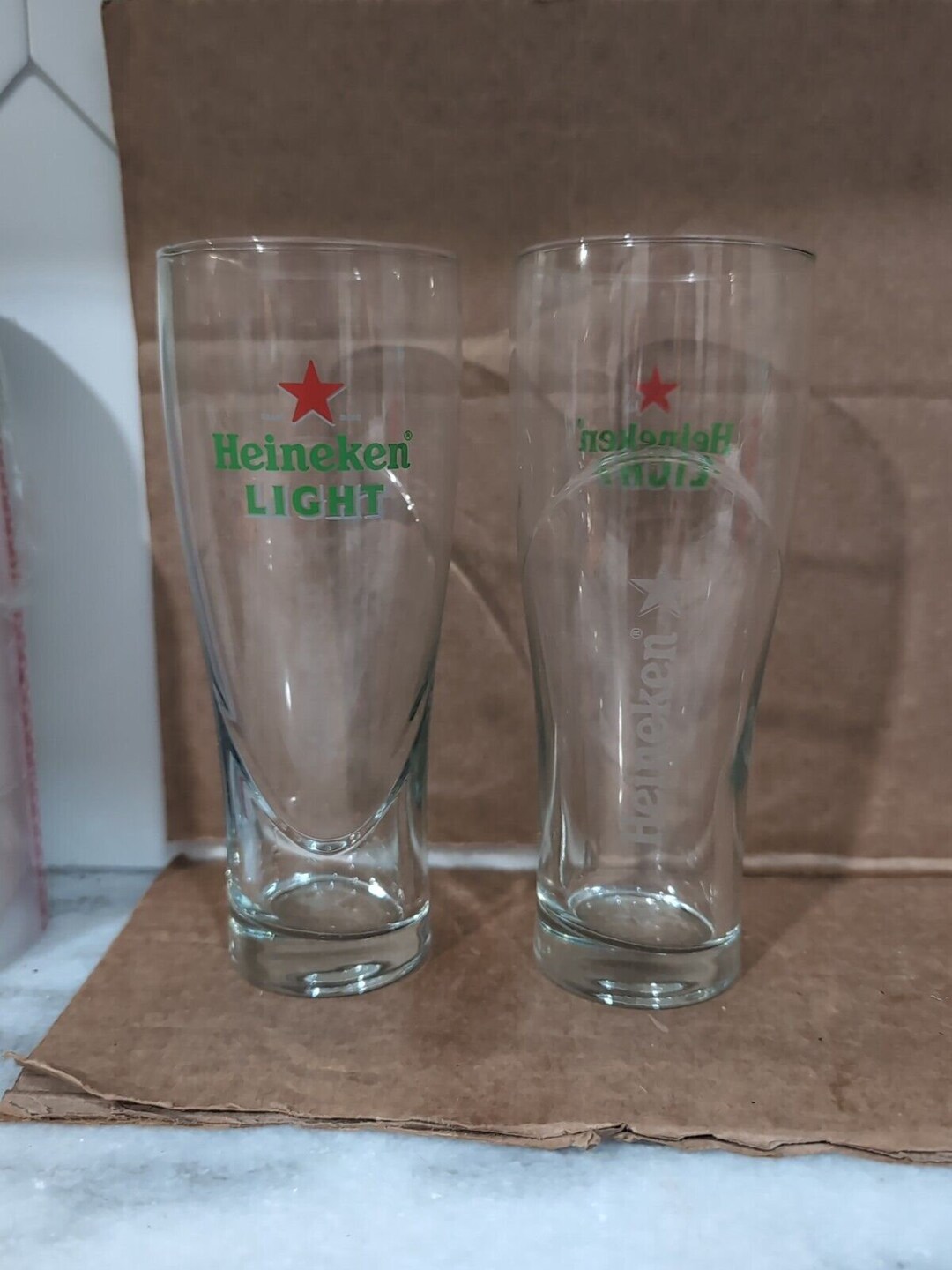 Heineken Light Beer Glasses, Set of 2, Red Star Design, 7.25 Tall ...