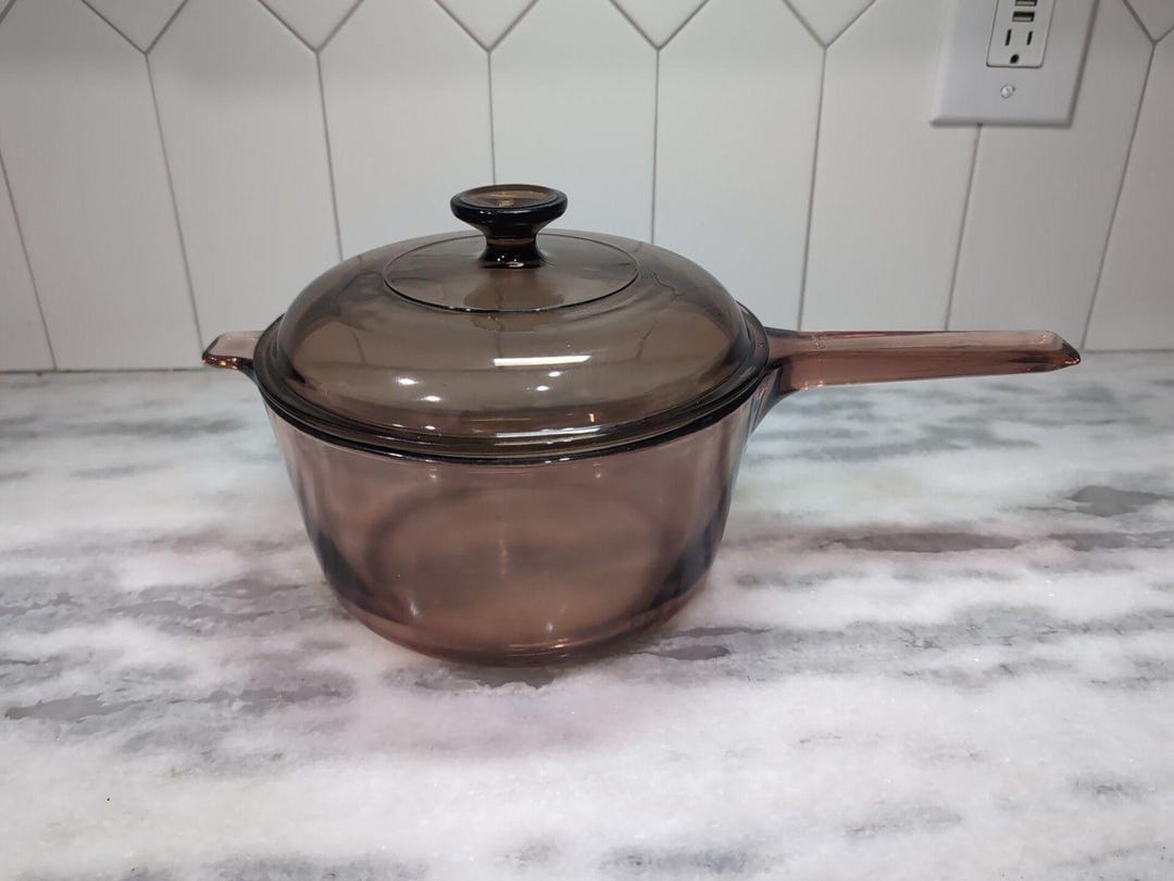 Vision Corning Ware Amber 2.5L Glass Saucepan With Lid, Vintage Kitchen ...