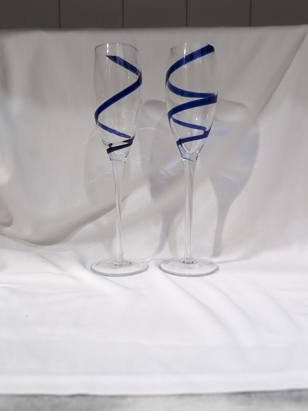 Pier 1 Swirline Cobalt Champagne Glasses Set of 2, Vintage Stemware, 9. ...