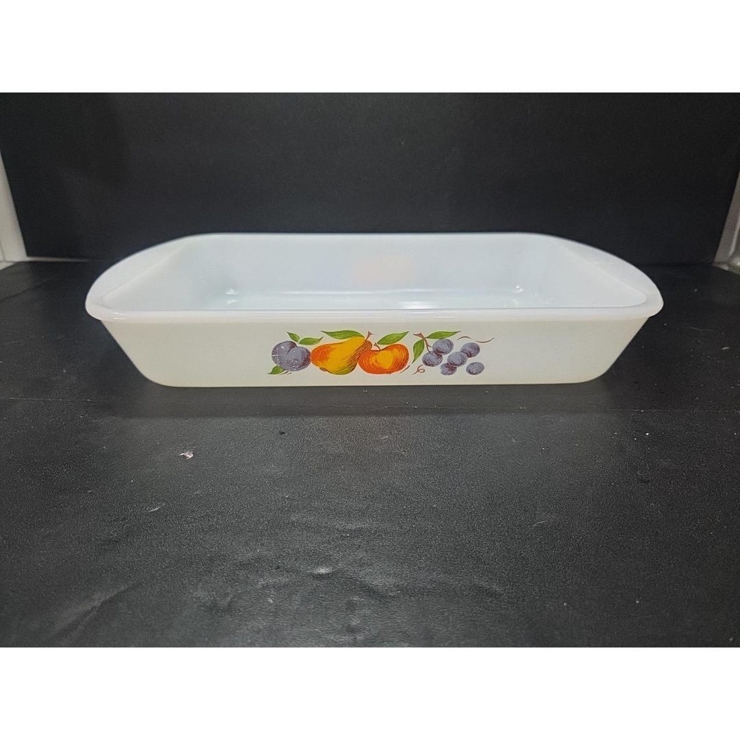 Fire King Fruit Casserole Dish, Vintage Milk Glass Rectangle, Pear ...