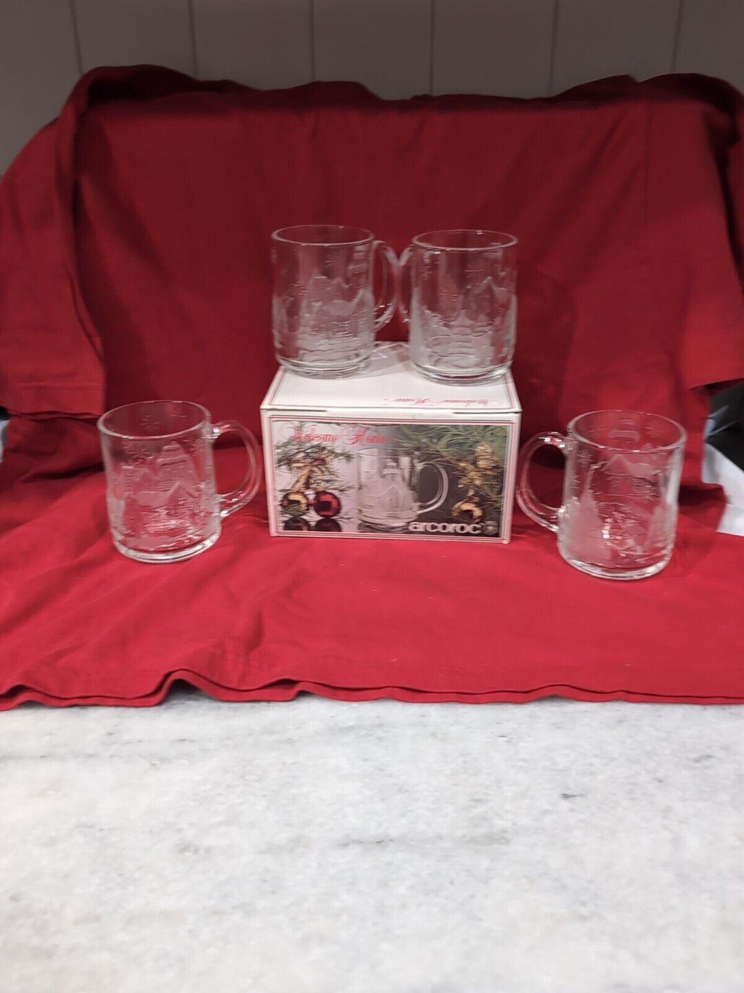 Arcoroc welcome Home Clear Tempered Glass Mugs Winter Theme, Set of 4 ...